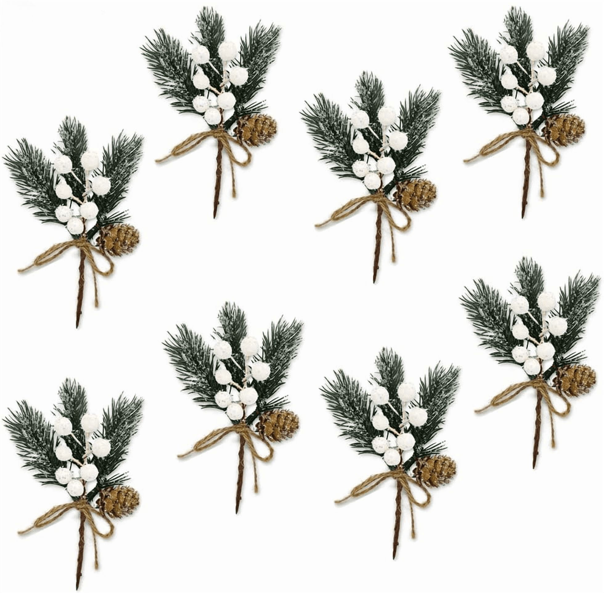 8Pcs Christmas Berries Red Stems Evergreen Pine Branch, Christmas Picks ...