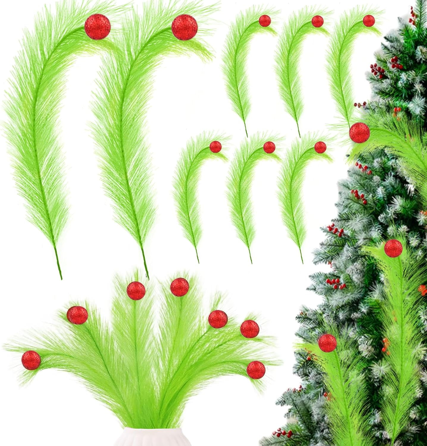 8Pcs Christmas Tree Topper, 17 Inch Green Curly Xmas Tree Picks ...