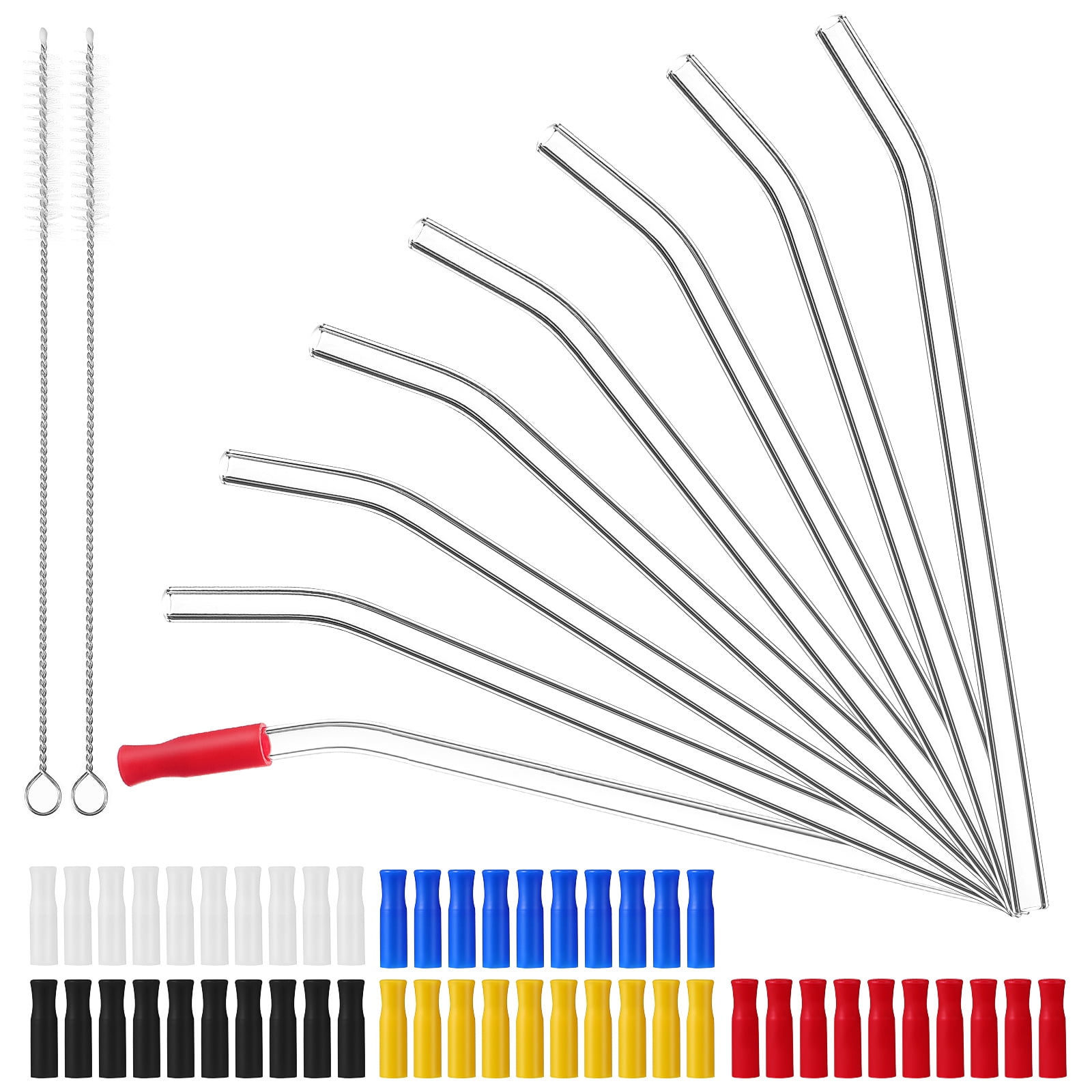 8Pcs Clear Glass Straws Reusable Drinking Straws with 2 and 50 Suction ...