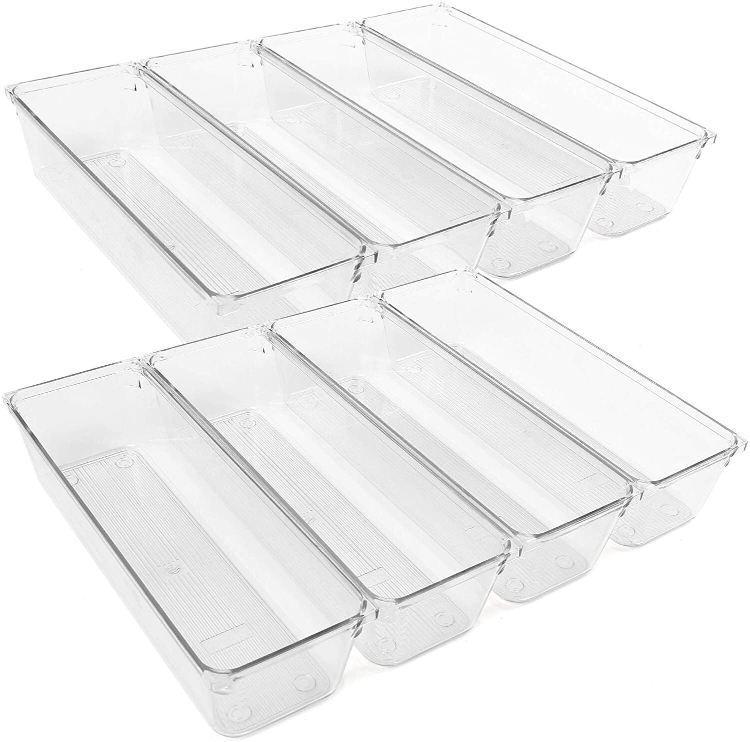 8Pcs Clear Plastic Drawer Organizers, Flatware Cutlery Storage Tray ...