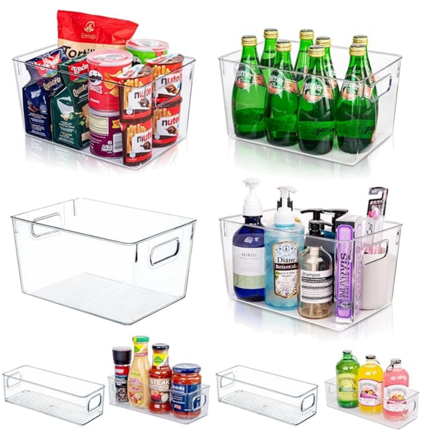 8Pcs Clear Plastic Storage Bins, 4 Large (11"x8"x6") and 4 Small Sturdy ...