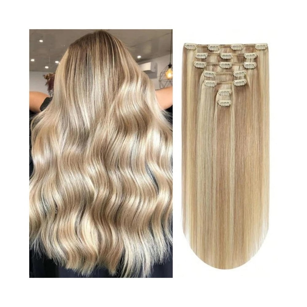 8Pcs Clip In Hair Extensions 100% Real Human Hair P8/613 Color Brown ...