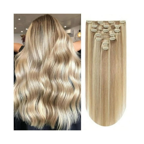 8Pcs Clip In Hair Extensions 100% Real Human Hair P8/613 Color Brown ...