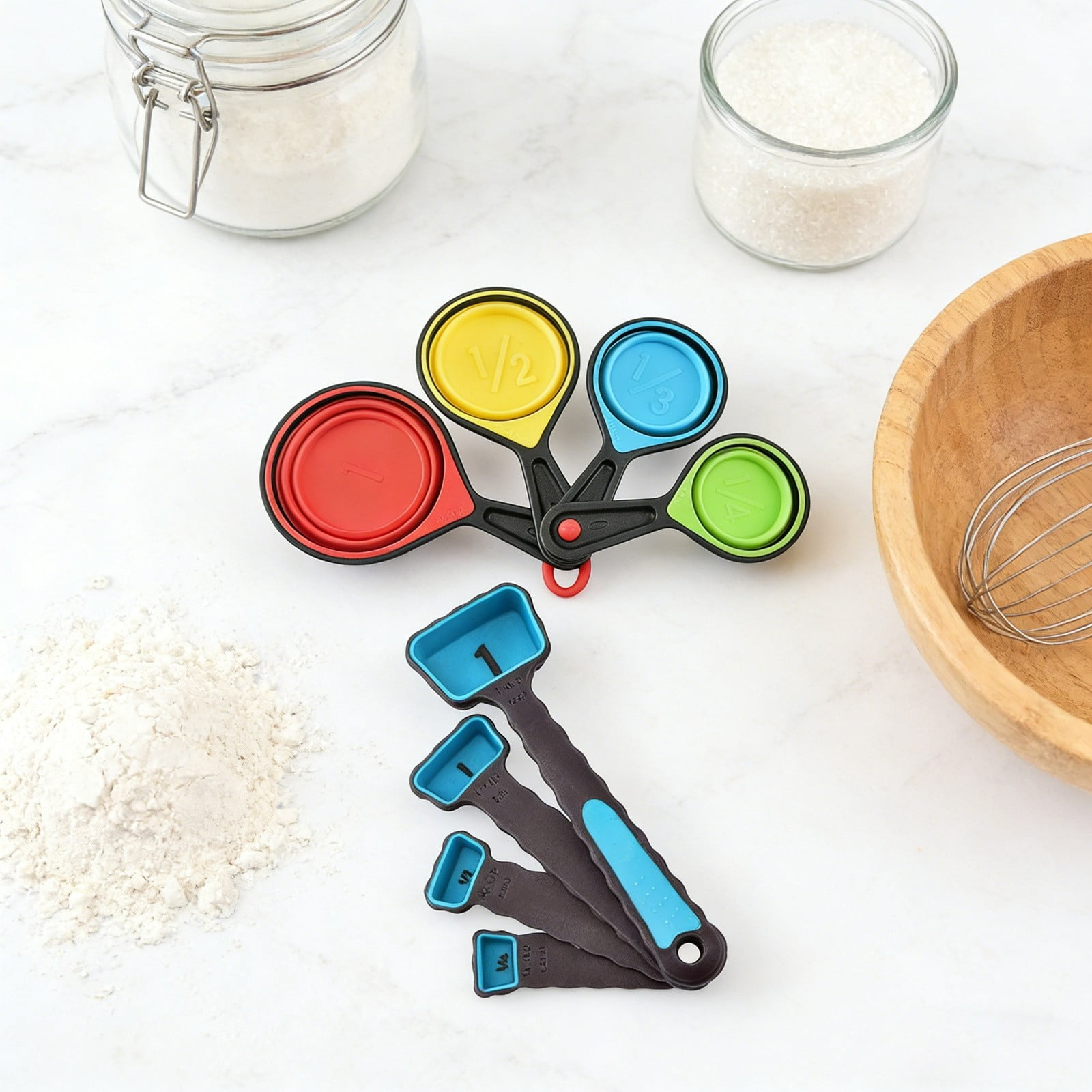 8Pcs Collapsible Silicone Measuring Cups and Spoons Set Soft Portable ...