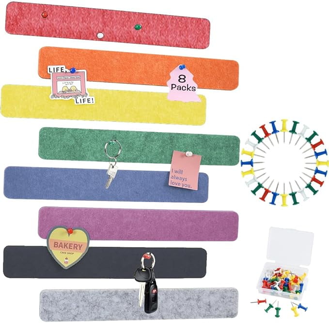 8Pcs Colour Cork Board Bar Strips with 50 Pushpins & Sticky Notes, Self ...