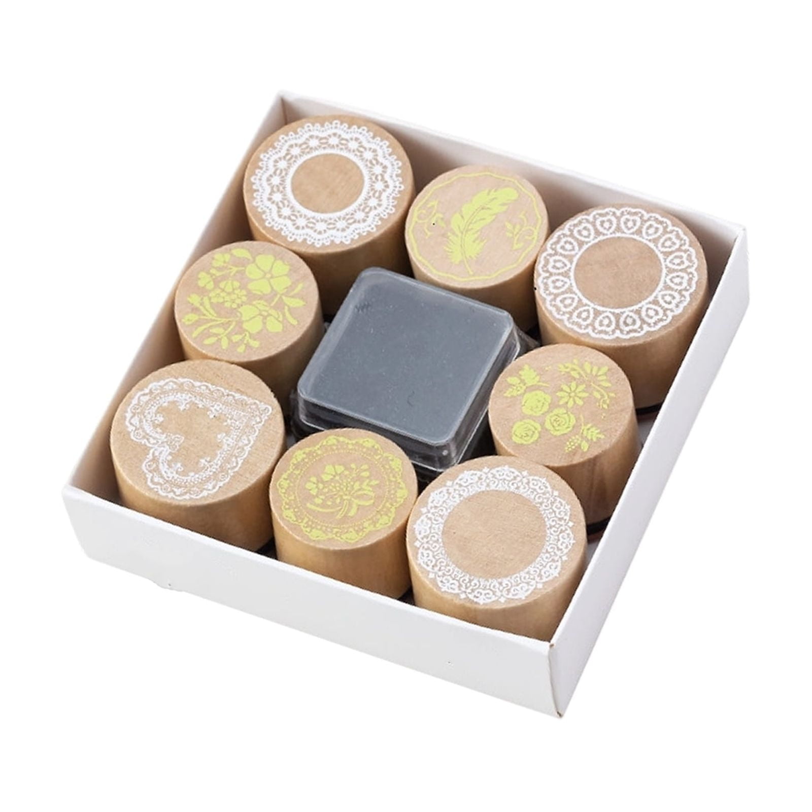 8Pcs Craft Stamp Flower Stamper with Inkpad Scrapbooking Decorative ...