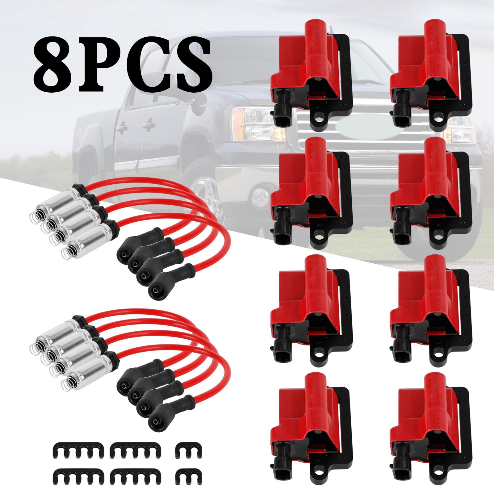 8Pcs D581 Square Ignition Coils Ultra High & Spark Plug Wires 3859078 ...