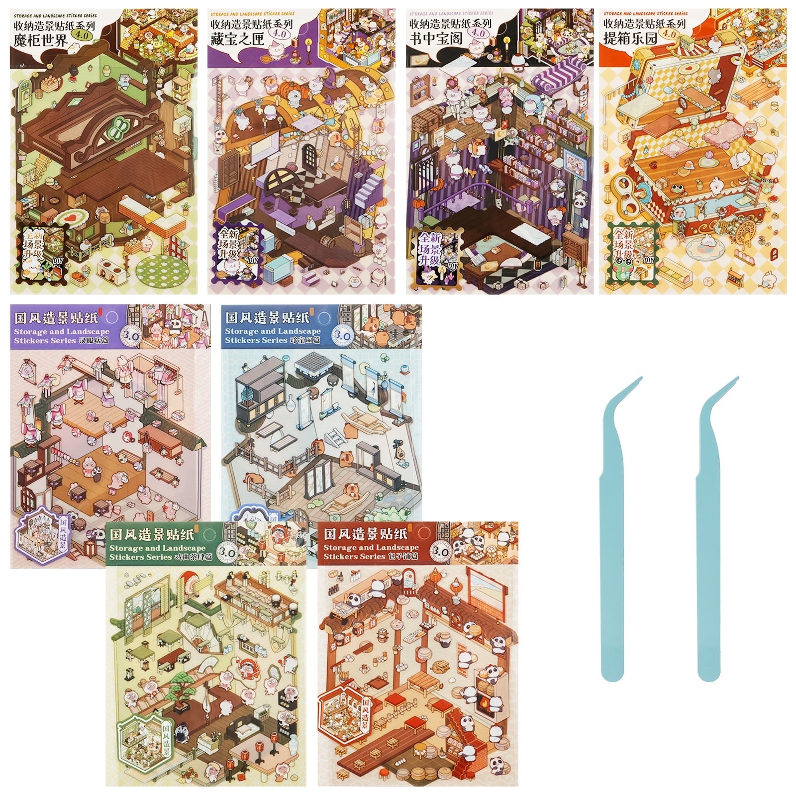 8Pcs DIY 3D House Stickers Set Reusable 3D Cartoon Scene Stickers Funny ...