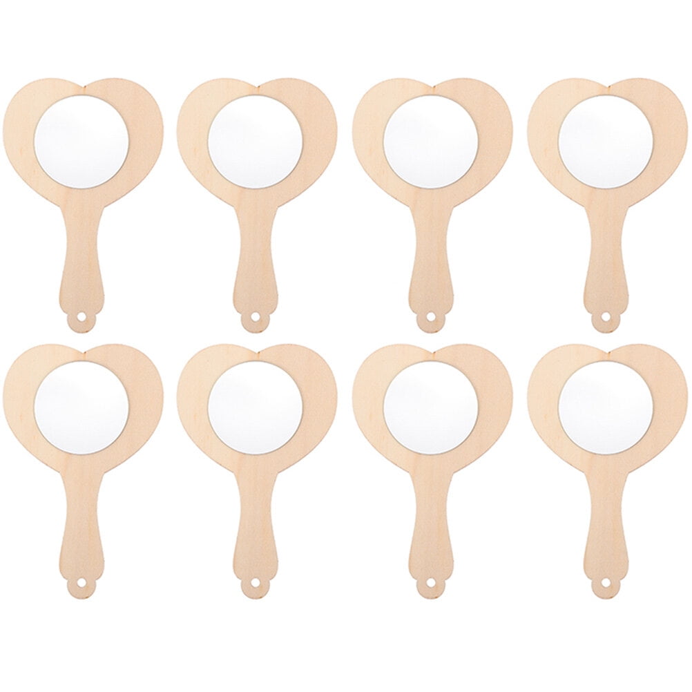 8Pcs DIY Wooden Handheld Mirror Unfinished Mirror Unpainted Makeup ...