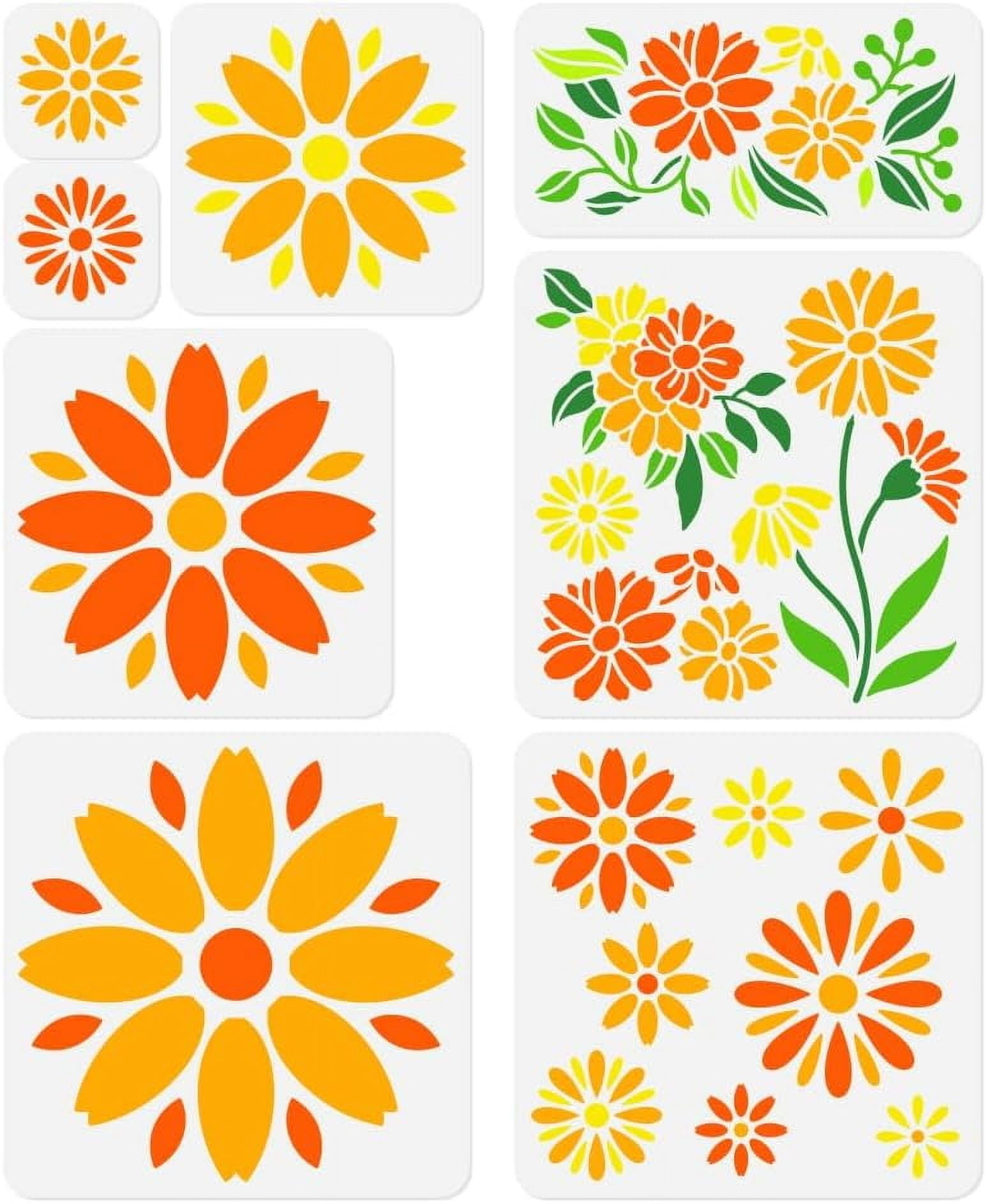 8Pcs Daisy Flower Wall Stencil Templates Reusable Plastic Floral ...