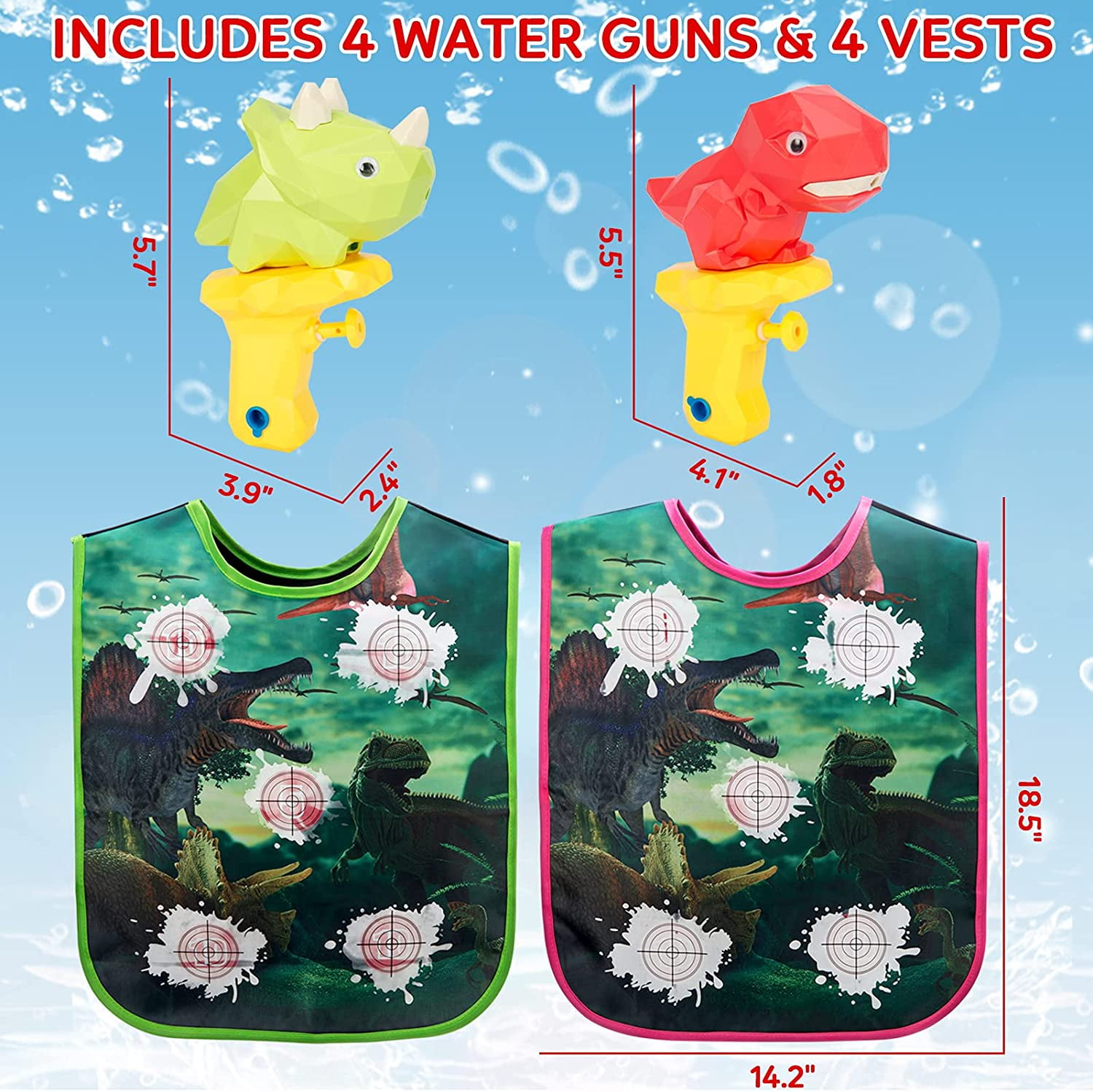 8Pcs Dinosaur Squirt Guns , Water Gun for Kids Set Outdoor Super Water ...
