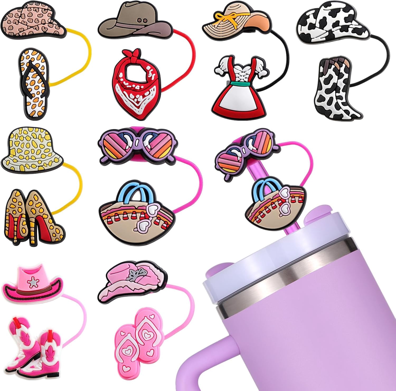 8Pcs Double-Layer Summer Straw Covers for Stanl-ey Cup, Reusable 10mm ...