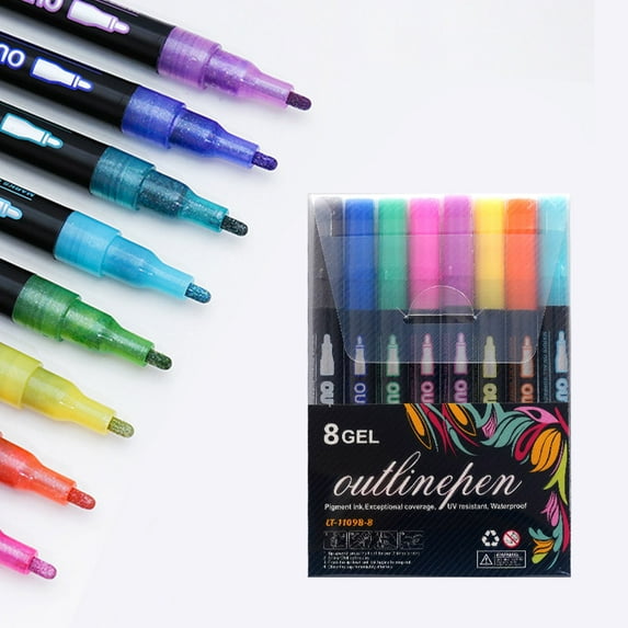 8Pcs Double Line Outline Markers – Art Pens & Glitter Glue, Outline ...