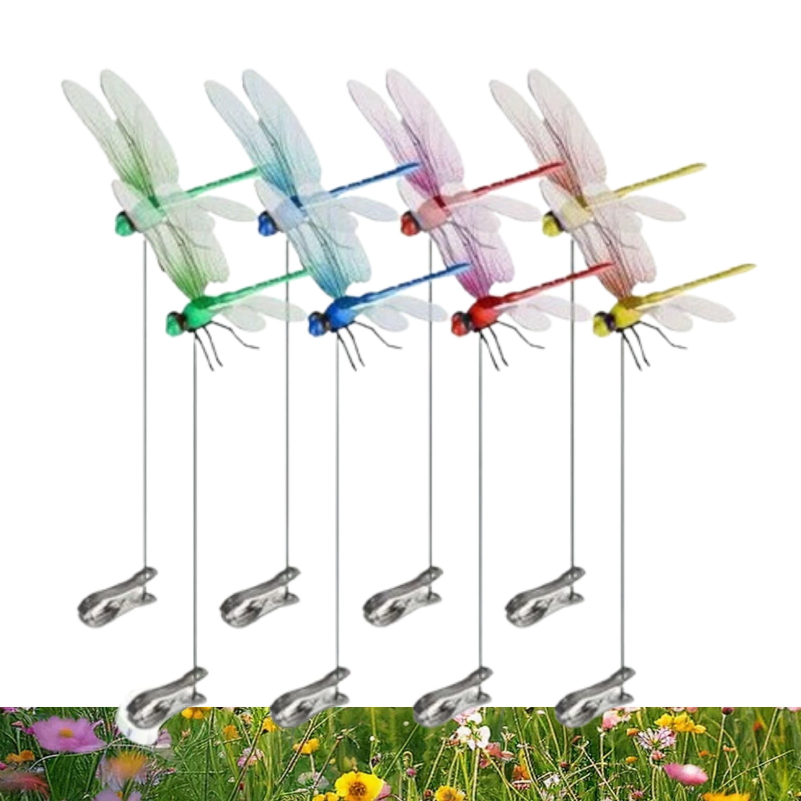 8Pcs Dragonfly Garden Decor 3D Dragonfly Garden Stakes 4Colors Ideal ...