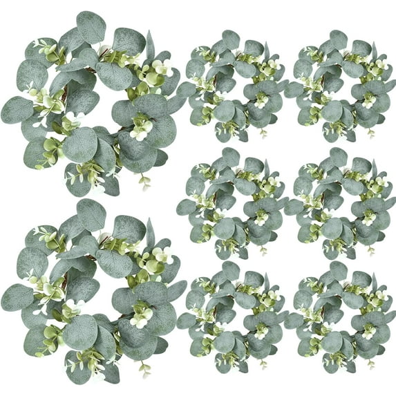 8Pcs Eucalyptus Wreath Faux Kitchen Cabinet Wreaths Artificial Greenery ...