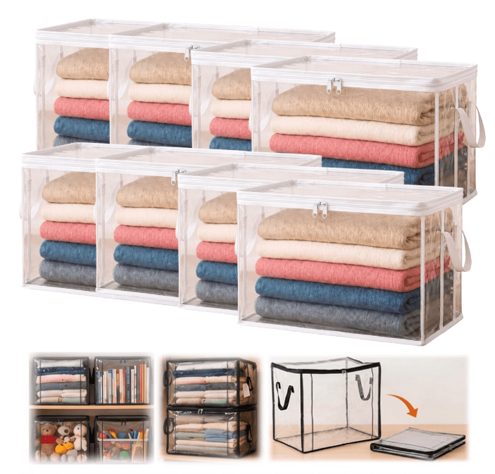 8Pcs Extra Large Clear Pvc Storage Bags with Zipper Handles Heavy Duty ...