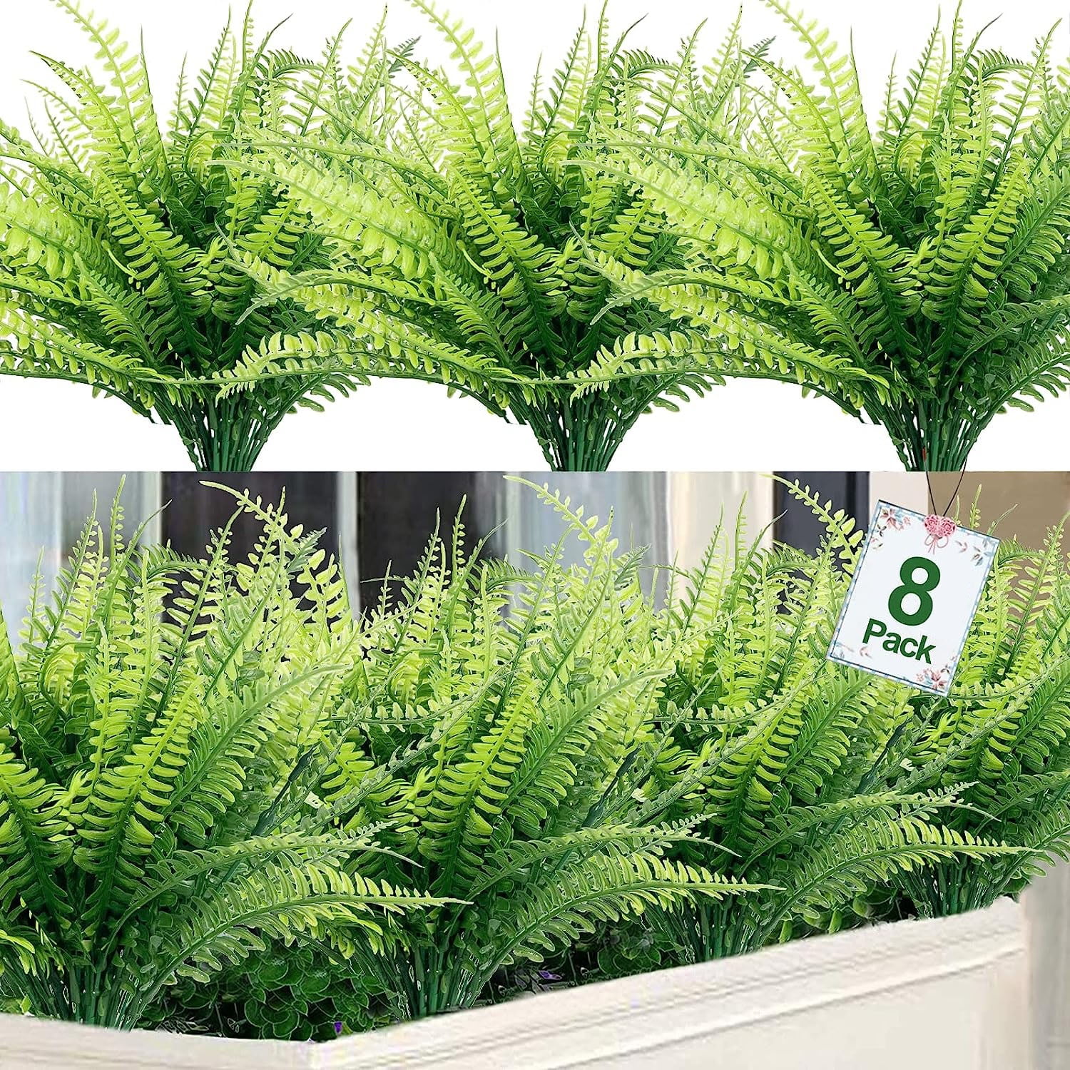 8Pcs Fake Boston Fern Artificial Plants and Greenery UV Resistant Fake ...