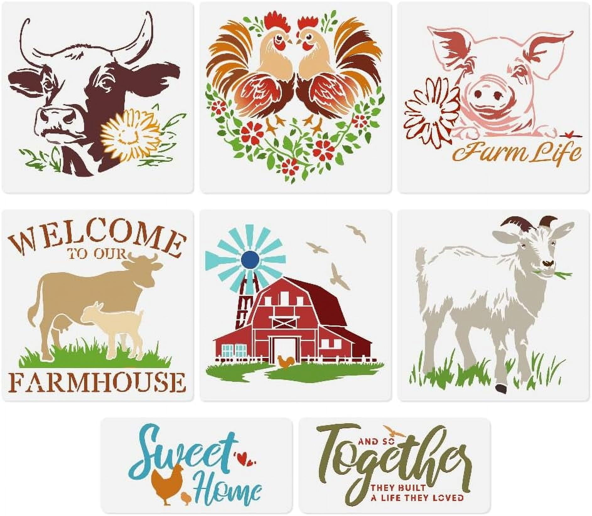 8Pcs Farmhouse Stencil Template Plastic Reusable Farm Animals Stencils ...