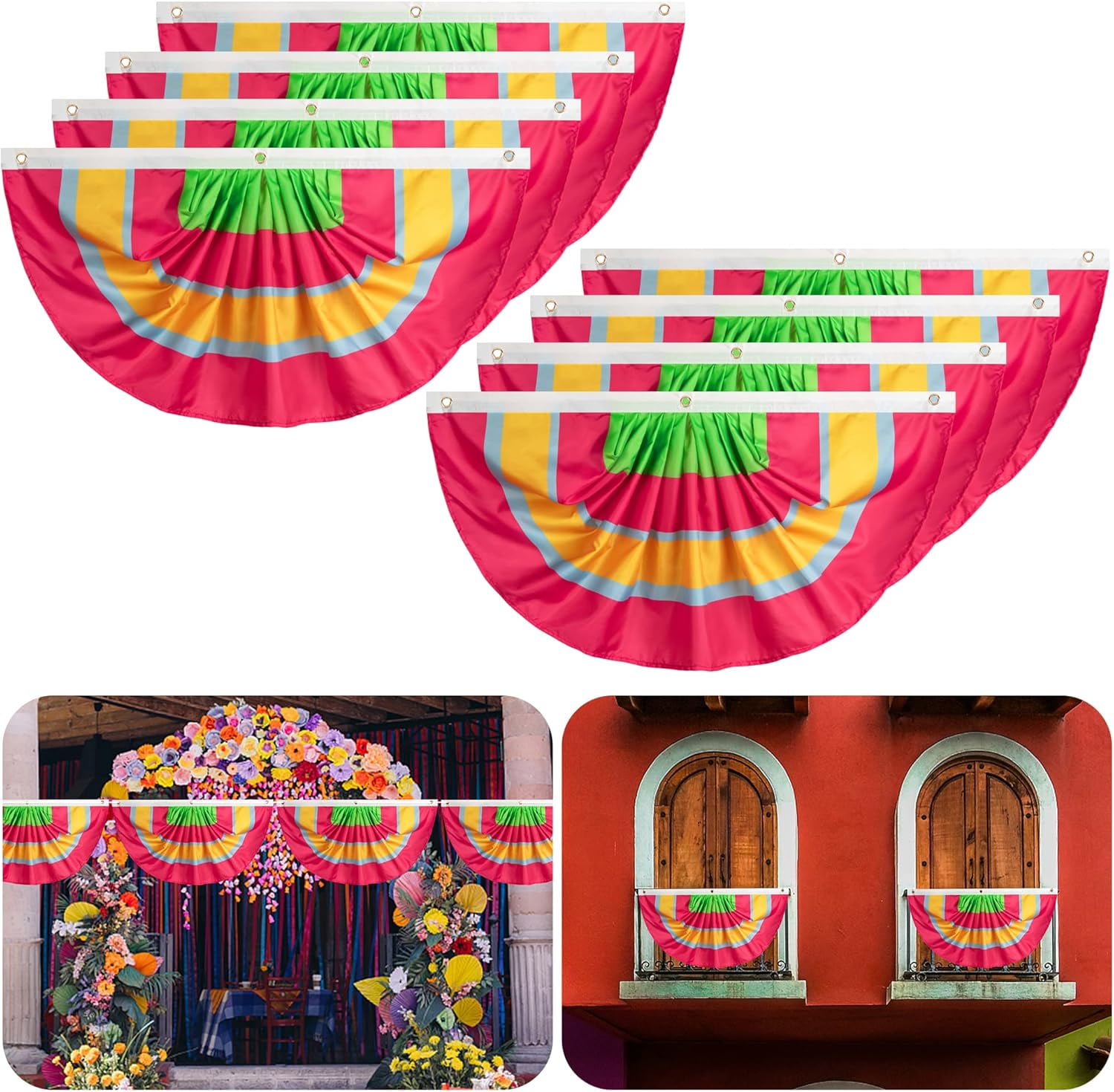 8Pcs Fiesta Serape Bunting Flag - 3 x1.5 Ft Cinco de Mayo Fan Flag ...