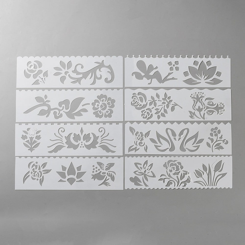 8Pcs Floral Templates Rectangle Border Stencil Flower Cake Decorating ...