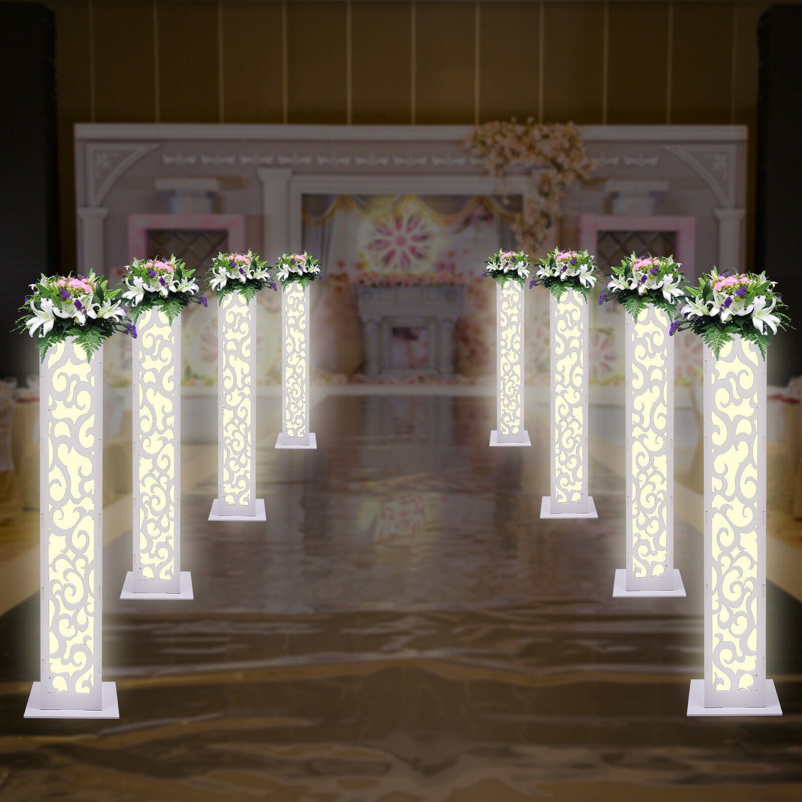 8Pcs Flower Columns LED White Elegant Wedding Column Pillar Decoration ...