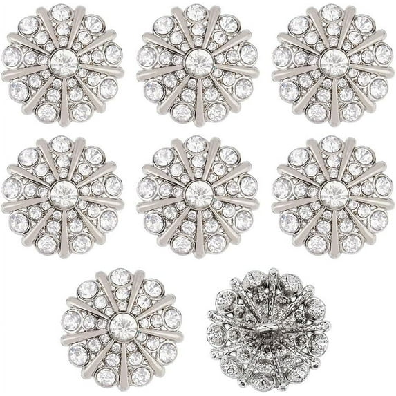 8Pcs Flower Rhinestone Shank Buttons 22.5mm Sew on Platinum Buttons ...