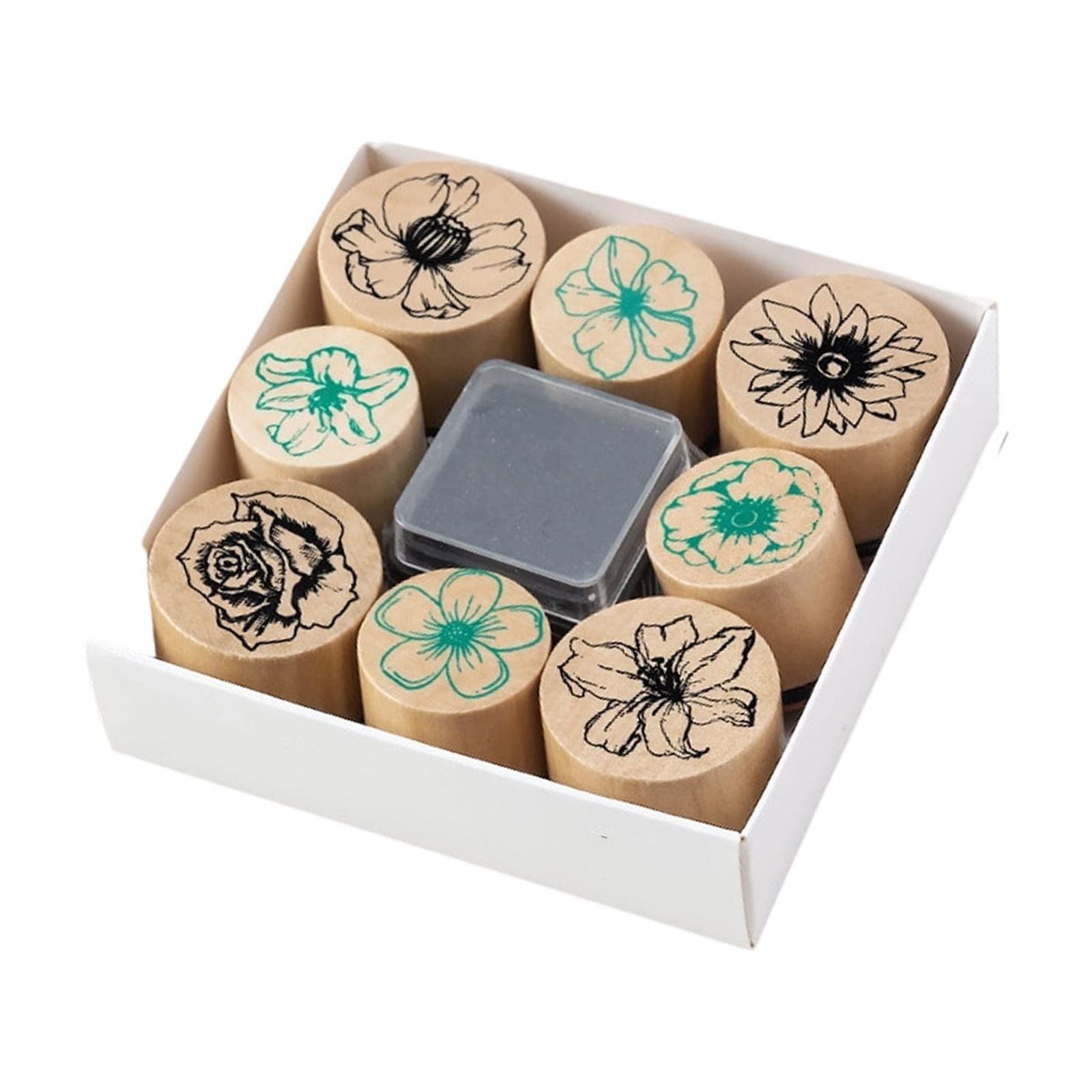 8Pcs Flower Stamper with Inkpad Vintage Craft Stamp Flower Stamp for ...
