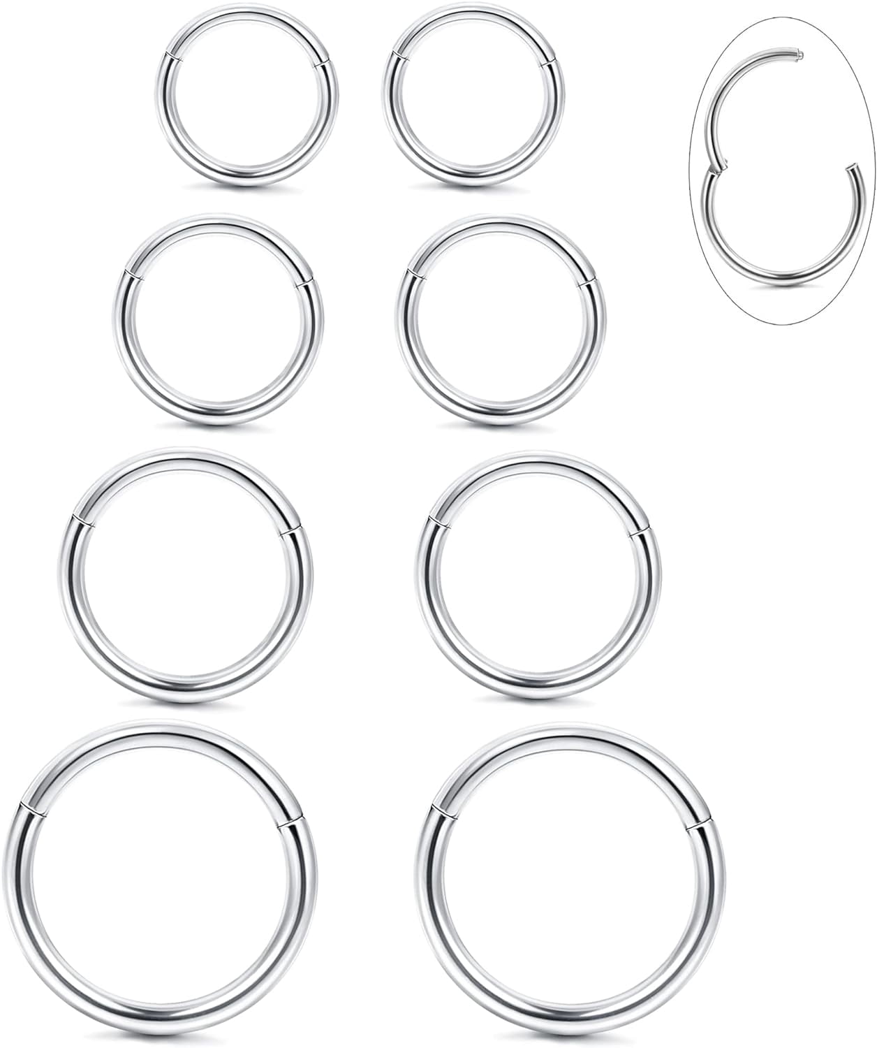 8Pcs G23 Titanium Hinged Clicker Segment Nose Rings Hoop Septum Nose ...
