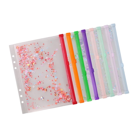 8Pcs Glittering Clear Document Envelope With Hole Zippered Closure File ...