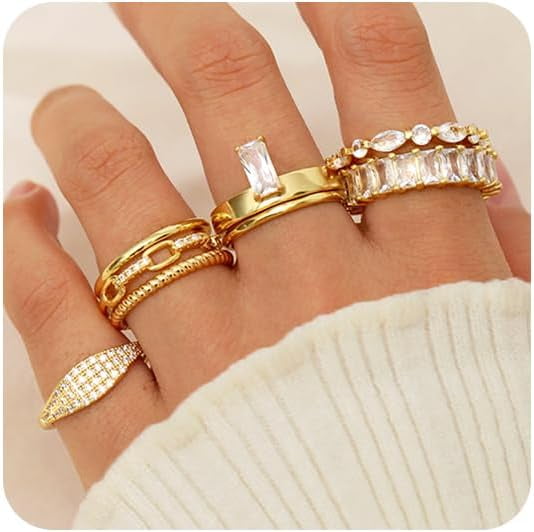 8Pcs Gold Rings for Women Non Tarnish 14K Gold Plated Trendy Stackable ...