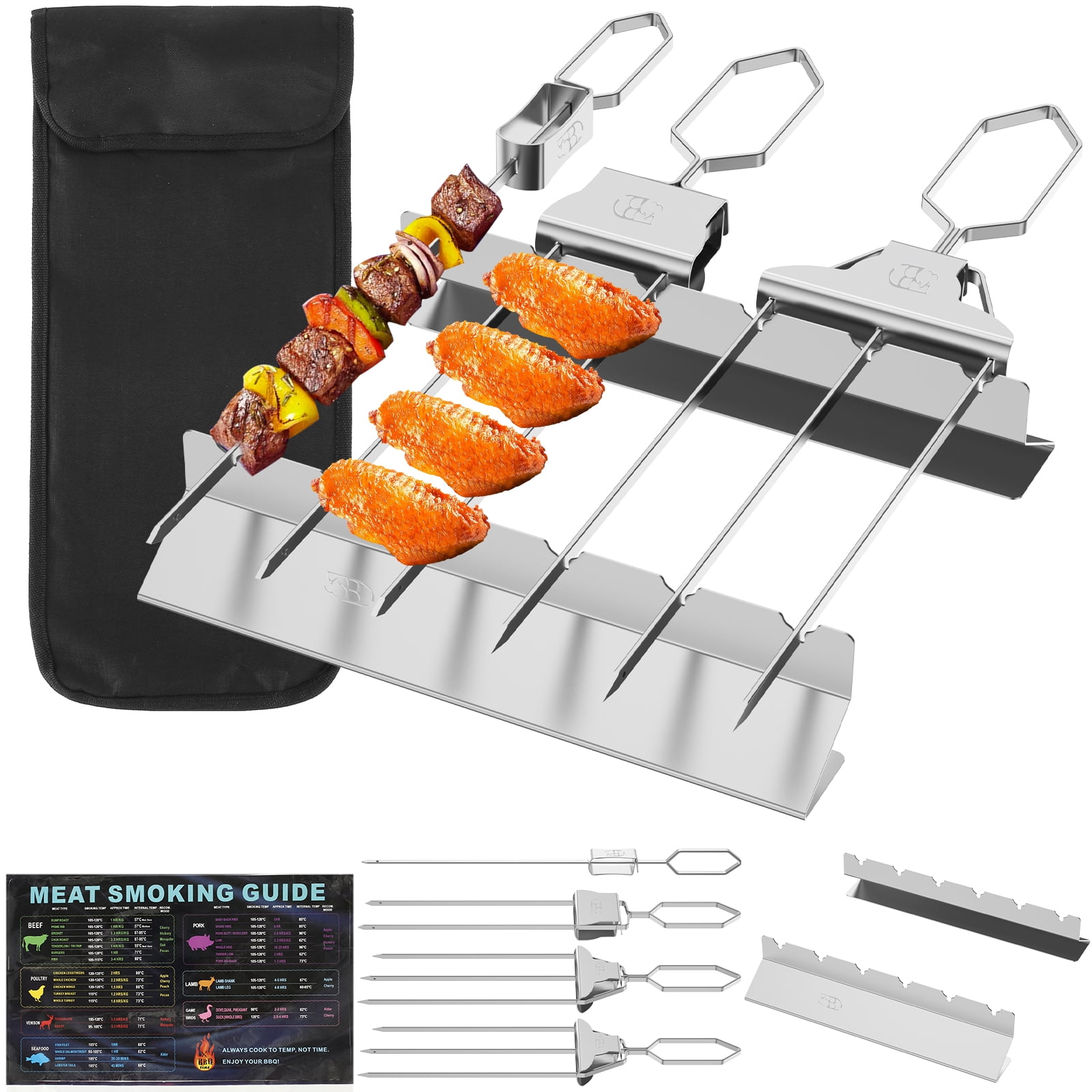 8Pcs Grilling Skewers Set Stainless Steel Kebab Grill Skewers Reusable ...