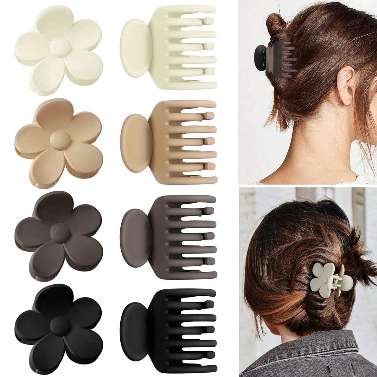 8Pcs Hair Clips for Women Small Flower and Jaw Claw Clips for Thin Hair ...