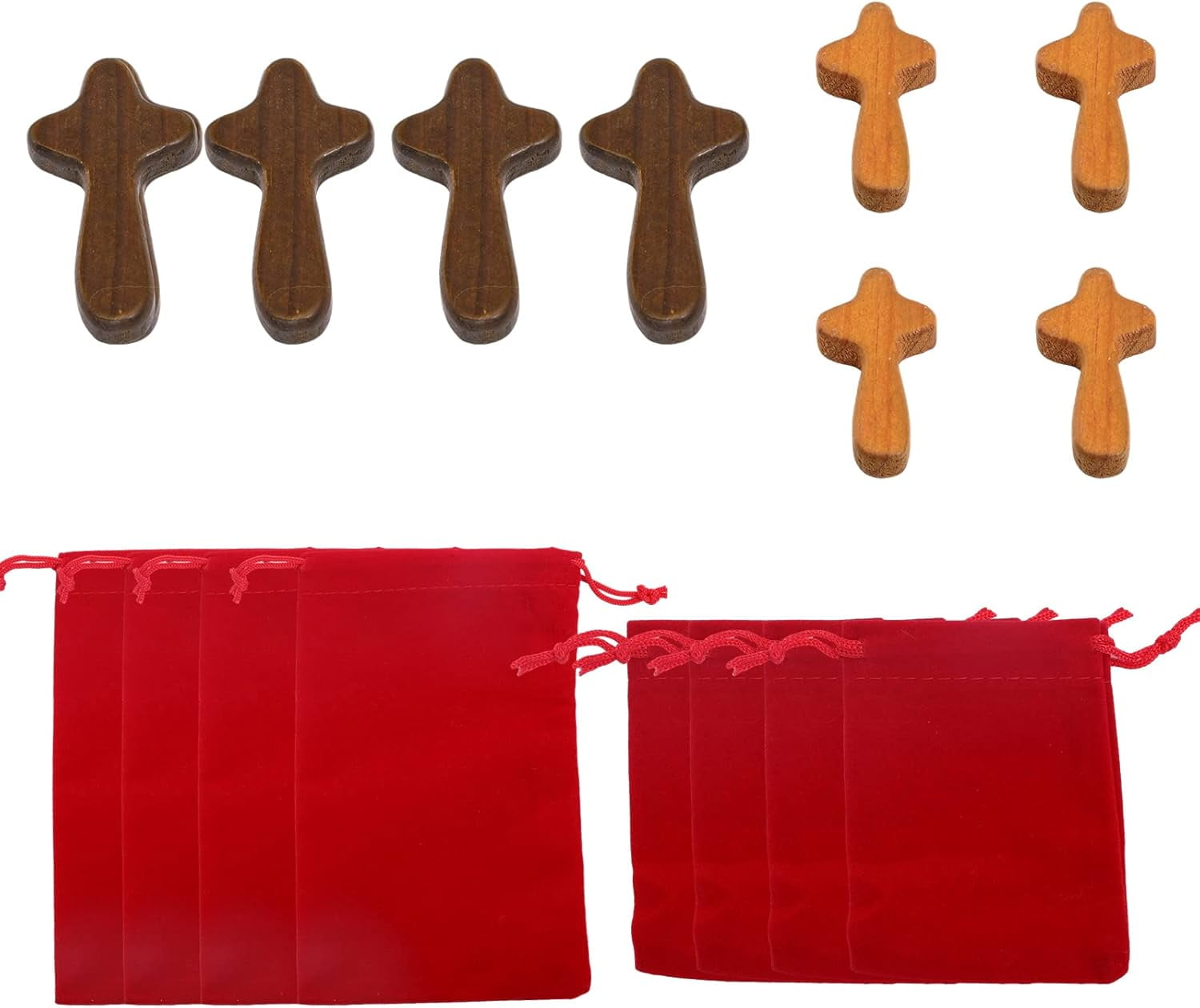 8Pcs Handheld Pine Wooden Cross with 8Pcs Velvet Bag Wood Hand-held ...
