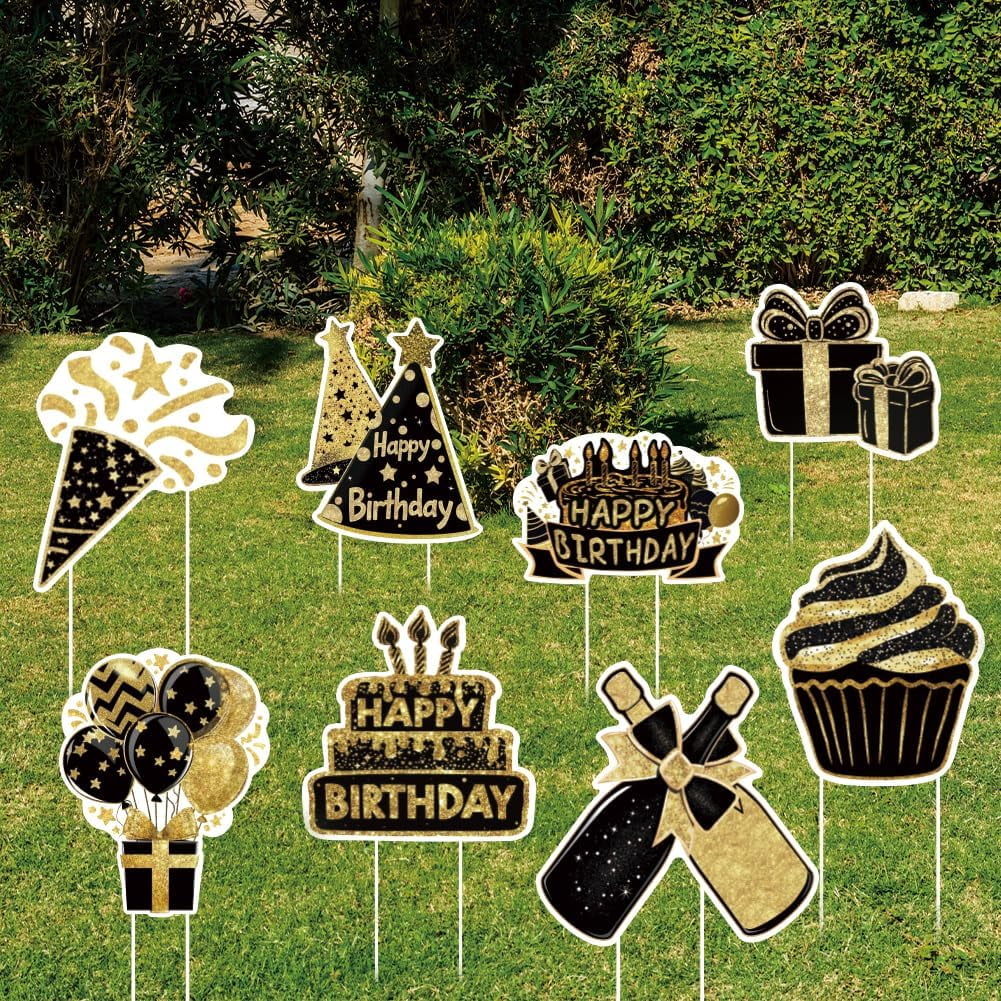 8Pcs Happy Birthday Yard Sign with 16 Stakes Birthday Party Lawn ...