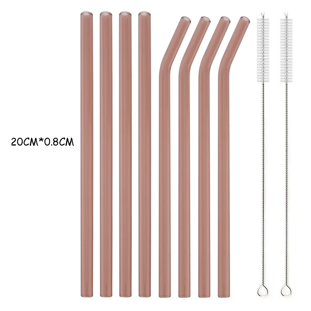 8Pcs High Borosilicate Glass Straw Set Multi-Color Reusable Glass Eco ...