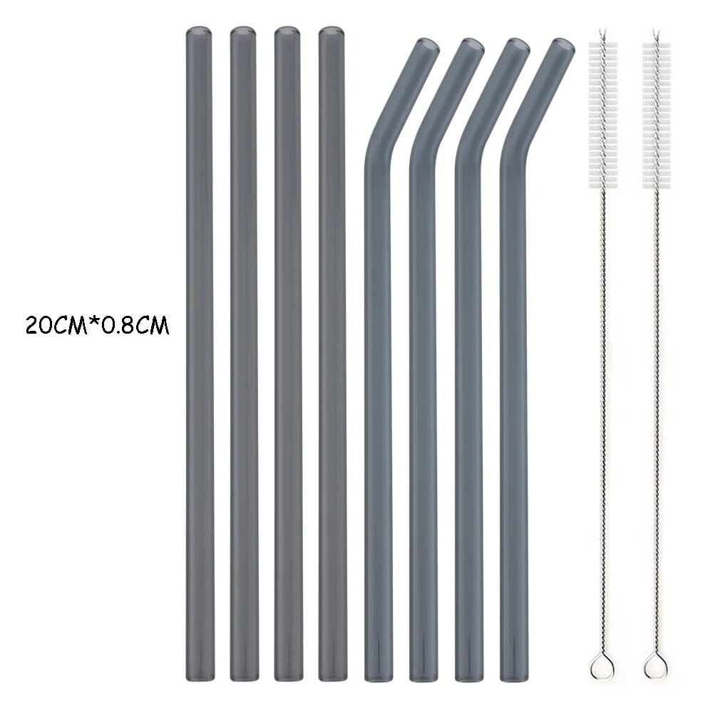 8pcs High Borosilicate Glass Straw Set Multi Color Reusable Glass Eco