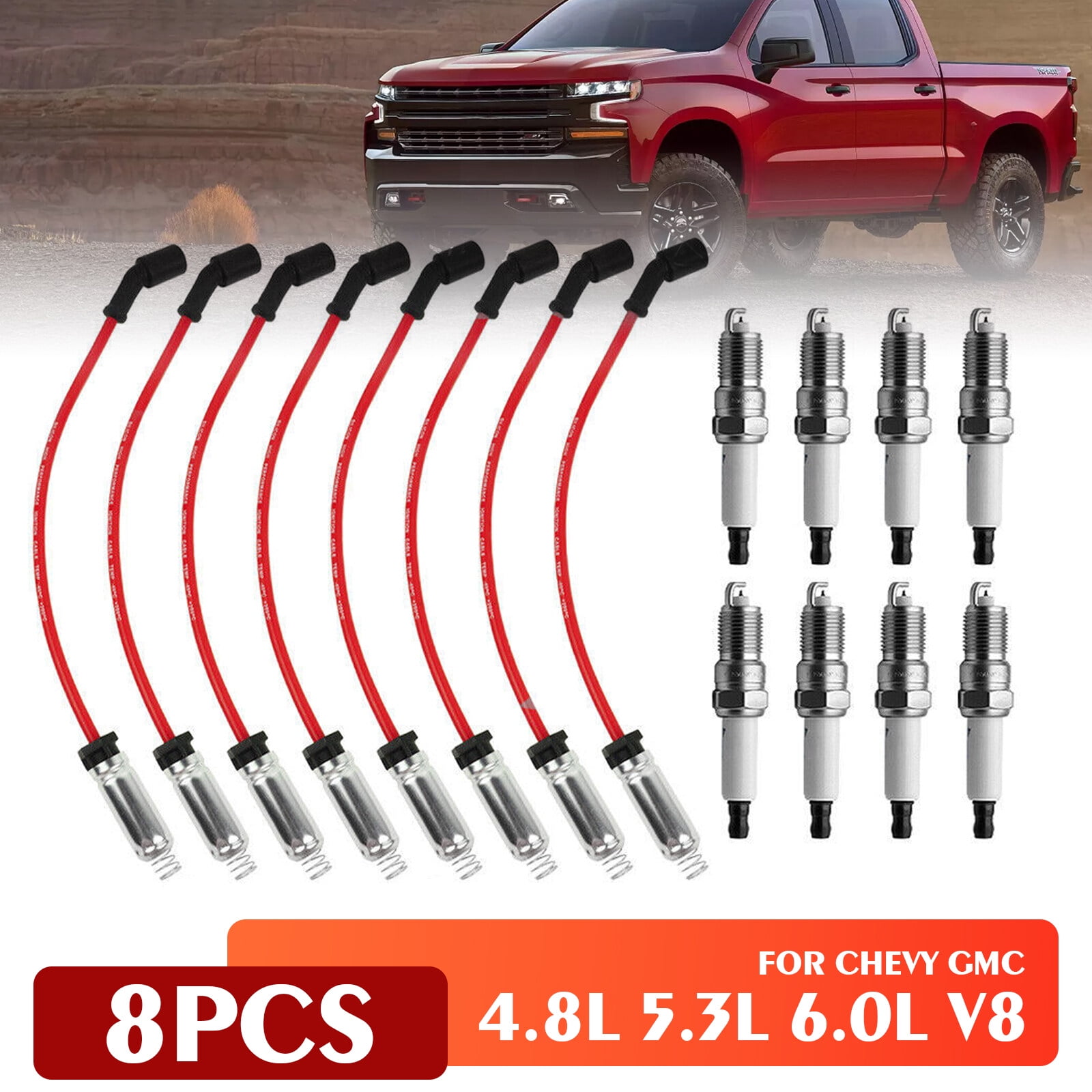 8Pcs High Performance Spark Plugs and 8x10.5mm Wires Set for Chevy GMC ...