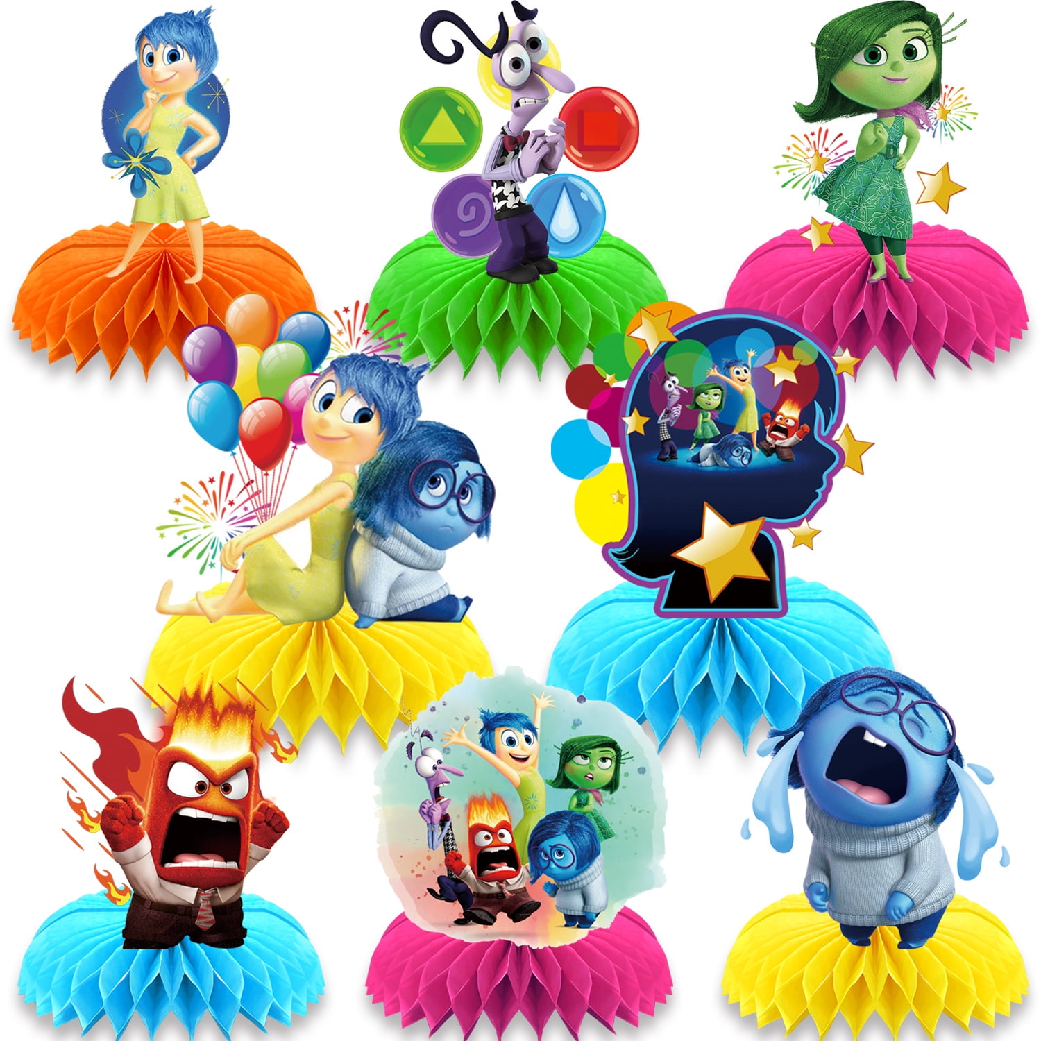 8Pcs Honeycomb Centerpieces for Inside Out Party Supplies, Double Sided ...