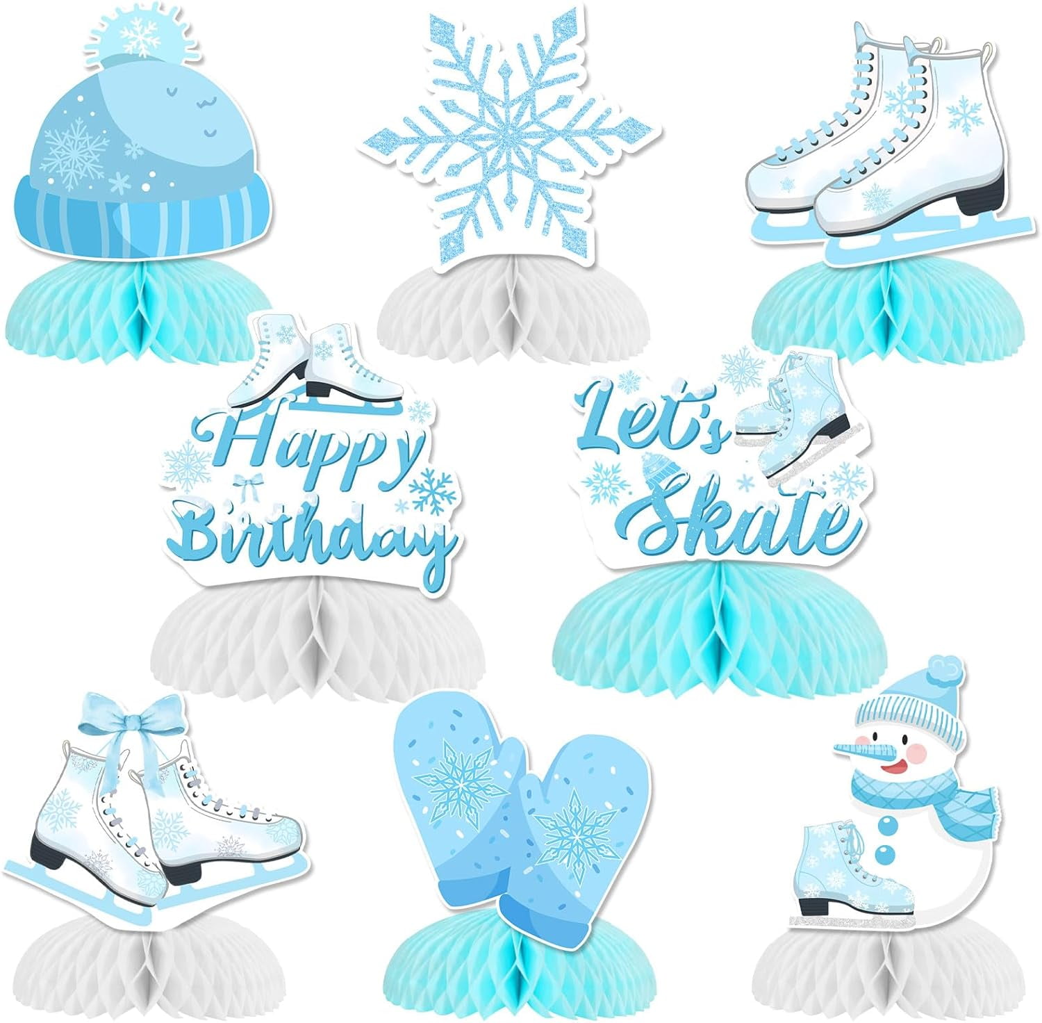 8Pcs Ice Skating Honeycomb Centerpieces Decorations, Let’s Skate Blue ...