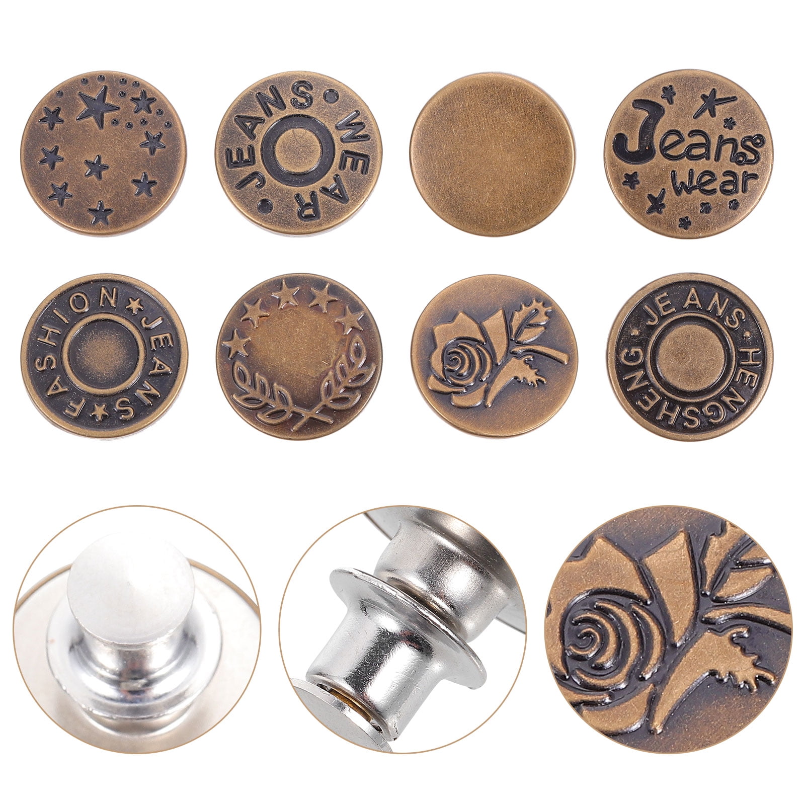 OUNONA Instant Removable Metal Buttons for Clothes Use Dark Brown ...