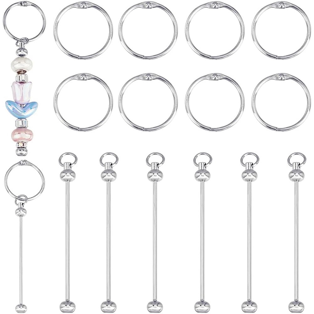 8Pcs Iron Bar Beadable Keychains with 8Pcs Iron Loose Leaf Book Binder ...