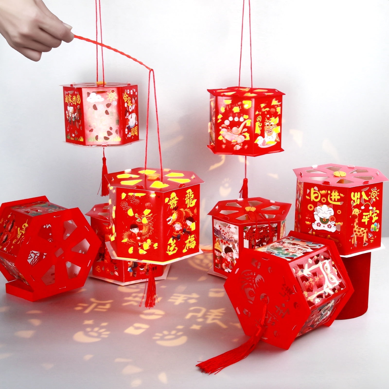 8Pcs LED Lunar Chinese New Year Revolving Lanterns Hand-held - Snake ...