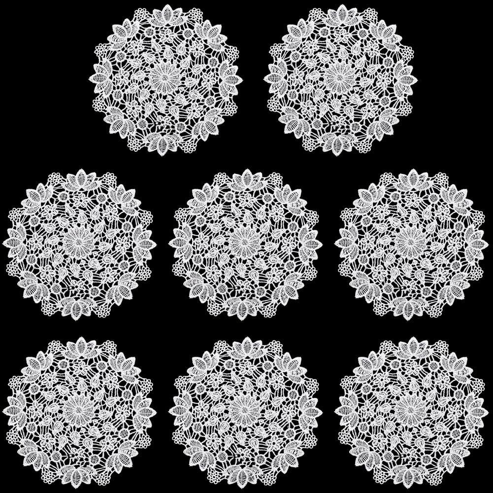 8Pcs Lace Doilies Crochet Lace Placemats Handmade Lace Coasters Round ...