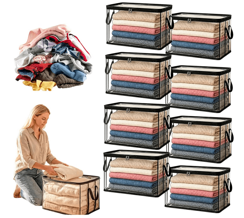 8Pcs Large Clear Thick Plastic Storage Box with Hinged Lid, Large Heavy ...