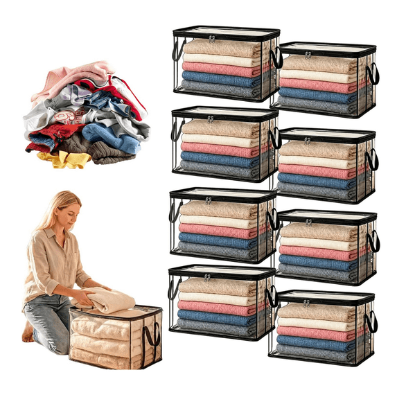 8Pcs Large Clear Thick Plastic Storage Box with Hinged Lid, Large Heavy ...