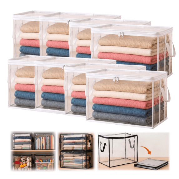 8Pcs Large Clear Thick Plastic Storage Box with Hinged Lid, Large Heavy ...