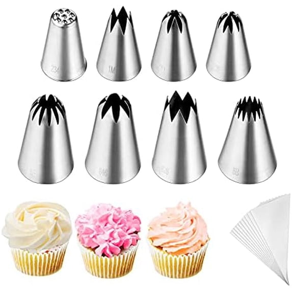 8Pcs Large Piping Tips Set,Stainless Steel Icing Tips with 10 ...