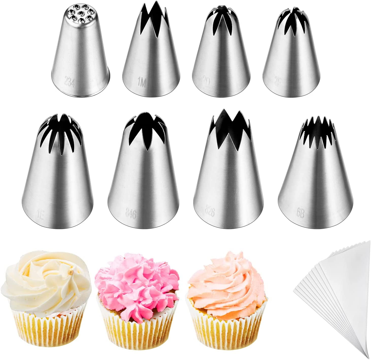 8Pcs Large Piping Tips Set,Stainless Steel Icing Tips with 10 ...