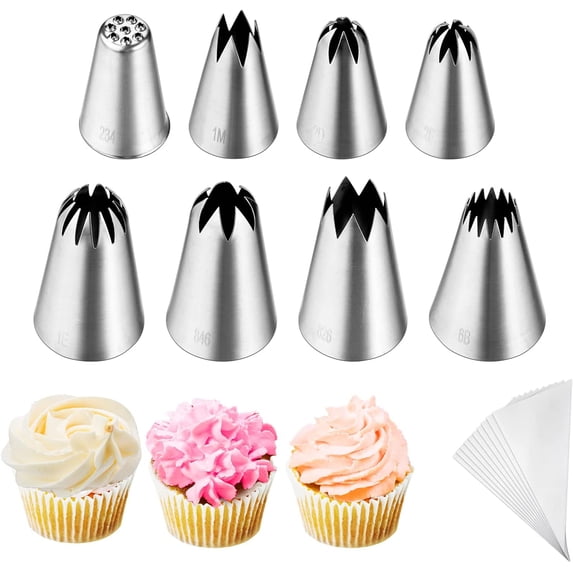 8Pcs Large Piping Tips Set,Stainless Steel Icing Tips with 10 ...