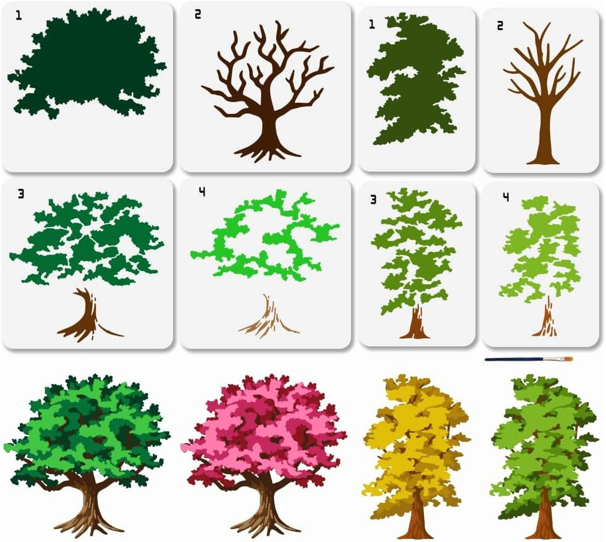 8Pcs Layered Tree Stencils Forest Tree Painting Stencils 11.7×8.3/11.8× ...